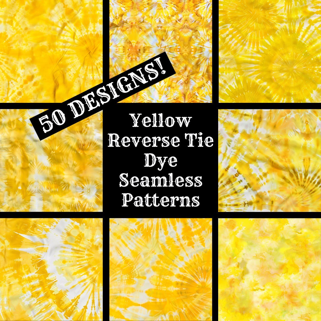 Yellow Reverse Tie Dye Seamless Patterns: 50 PNG Digital Papers ...