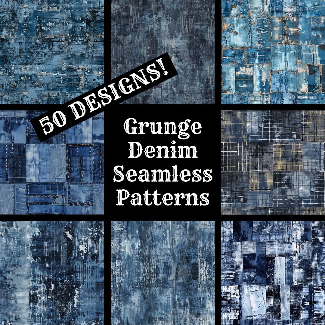 Grunge Denim Seamless Digital Paper, Grunge Denim Printable Scrapbook ...