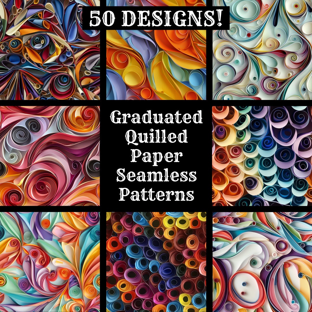 Quilled Paper Seamless Patterns: 50 PNG Digital Papers (digital ...