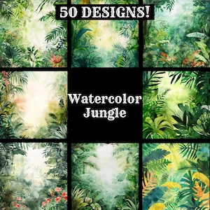 Watercolor Jungle Digital Paper: Scrapbook Journal Inserts (PNG, 12x12 ...