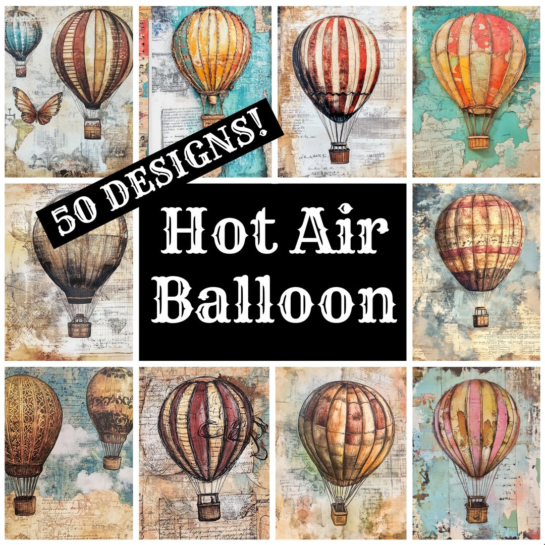 Hot Air Balloon Journal Paper: Vintage Scrapbook Printables (digital ...