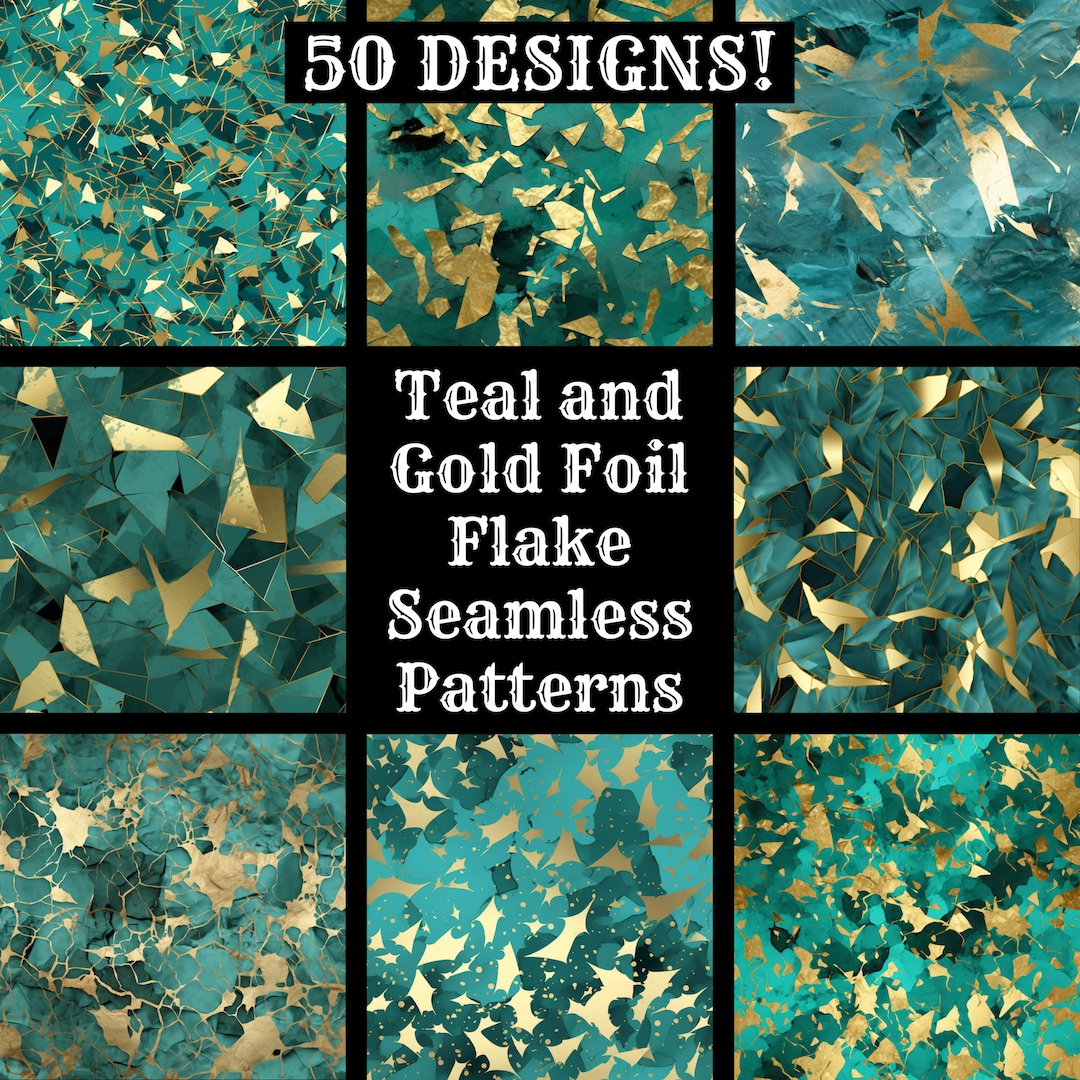 Teal and Gold Foil Flake Seamless Digital Paper, Printable Scrapbook ...
