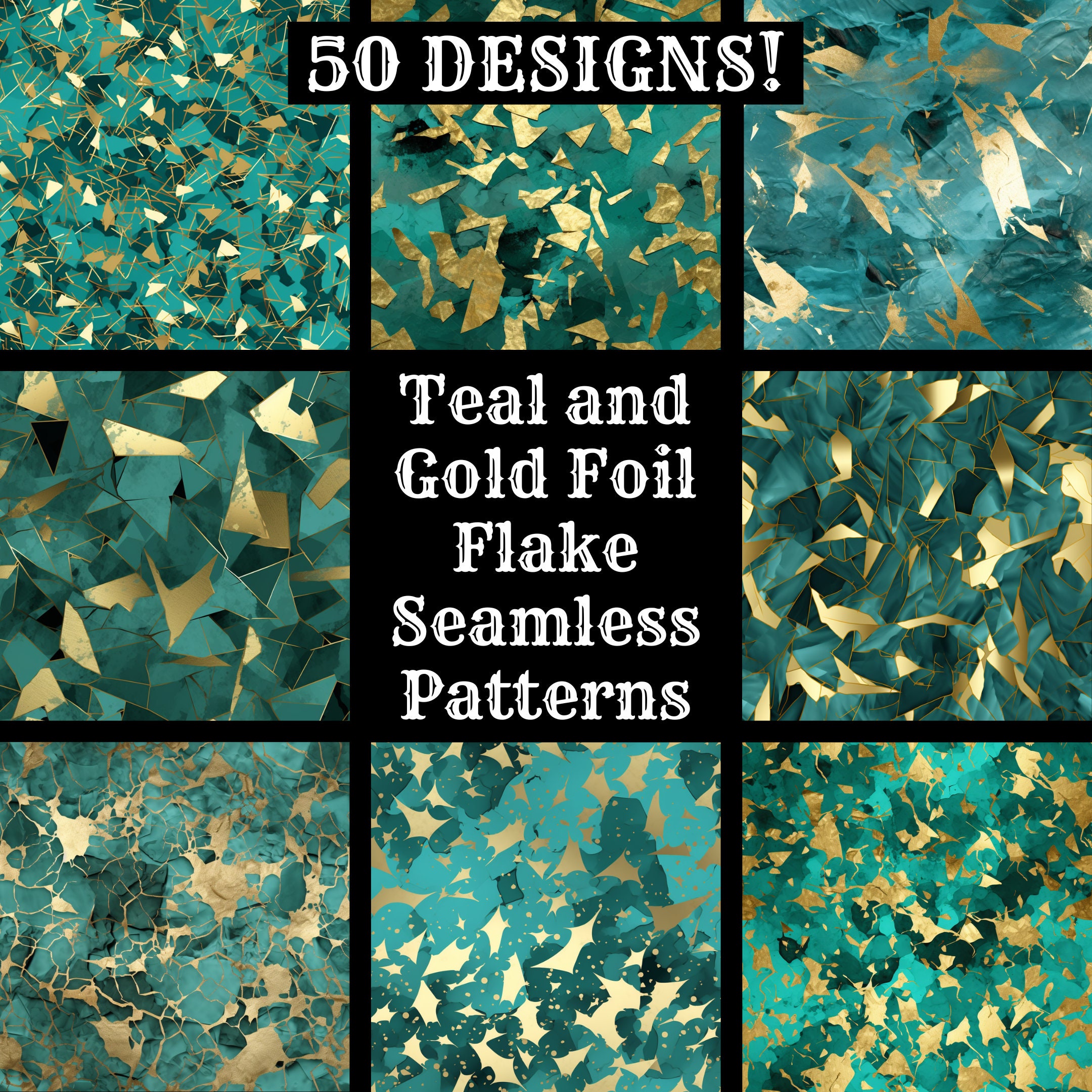Teal and Gold Foil Flake Seamless Digital Paper, Printable Scrapbook ...