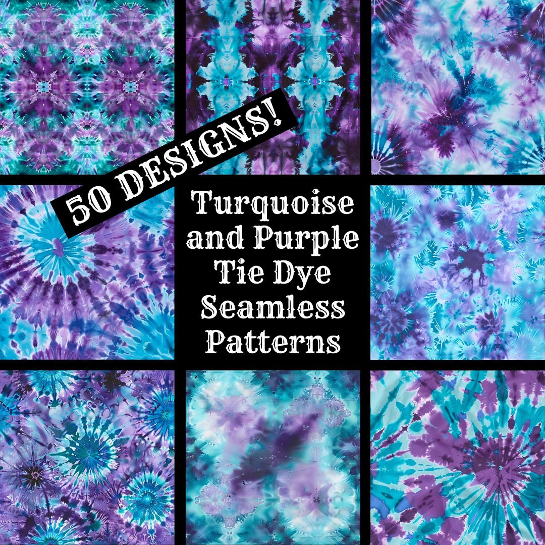 Turquoise Purple Tie Dye Seamless Pattern: 50 PNG Digital Papers ...