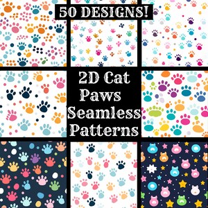 2D Cat Paws Seamless Digital Paper, Printable Scrapbook Paper Seamless ...
