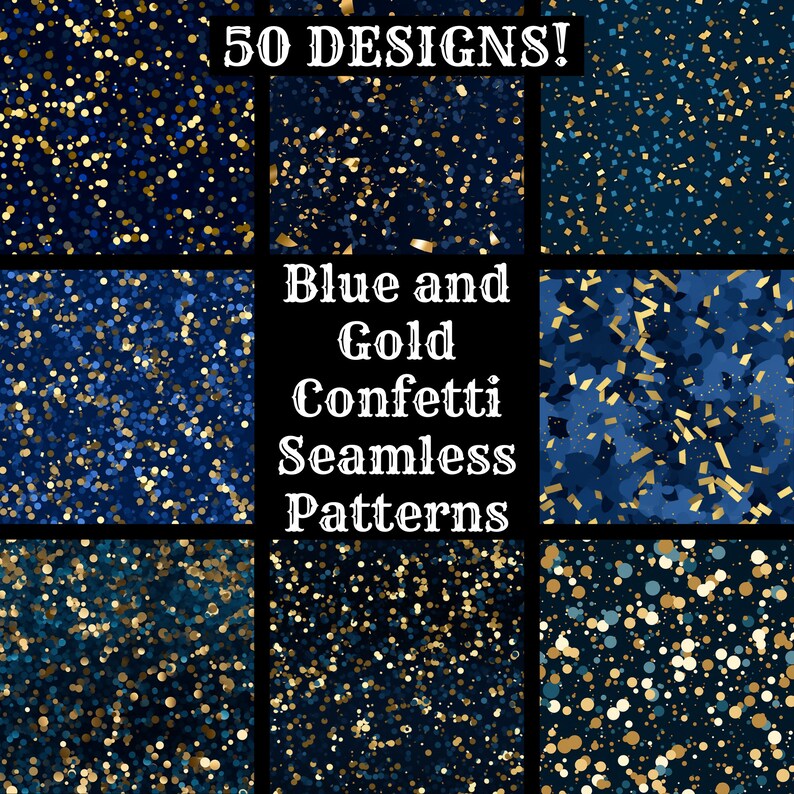 Blue and Gold Confetti Seamless Digital Paper Printable - Etsy