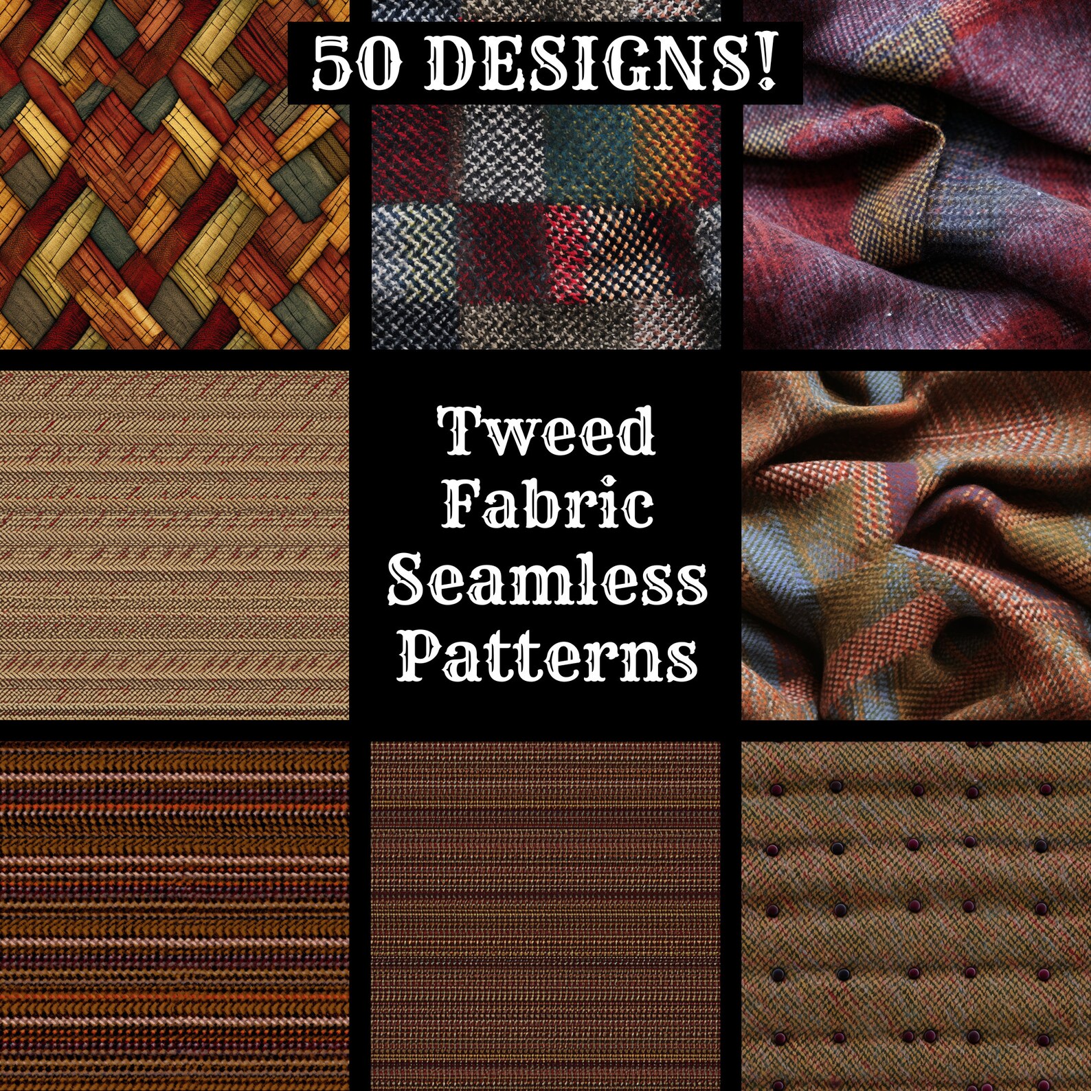 Tweed Fabric Seamless Patterns: 50 Digital Papers (PNG, 300 Dpi) - Etsy