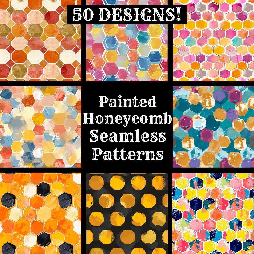 Painted Honeycomb Seamless Pattern: 50 PNG Digital Papers (digital ...