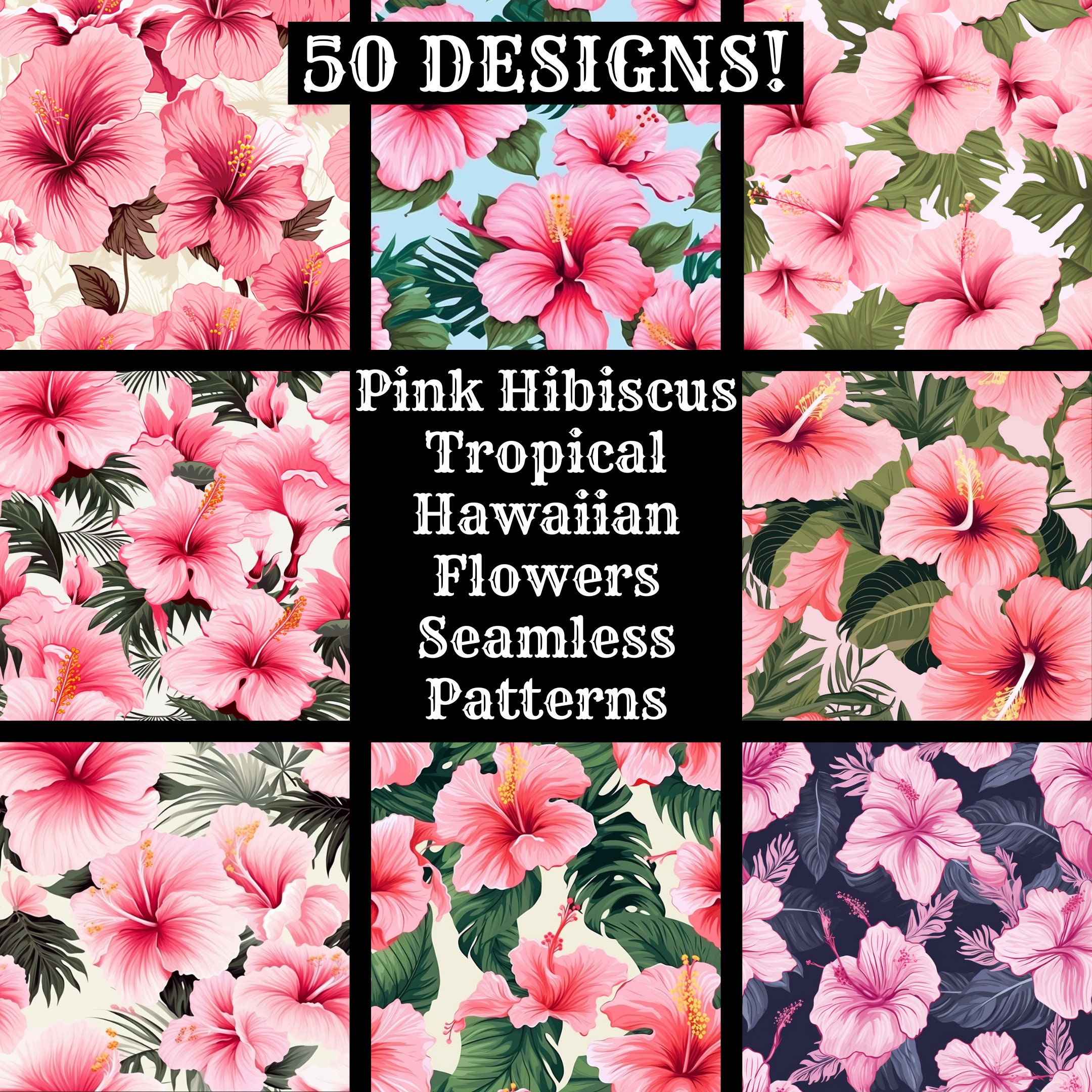 Pink Hibiscus Tropical Hawaiian Flowers Seamless Digital Paper ...