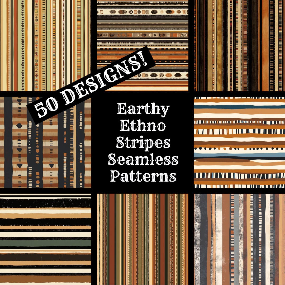 Earthy Ethno Stripes Seamless Digital Paper, Printable Scrapbook Paper ...