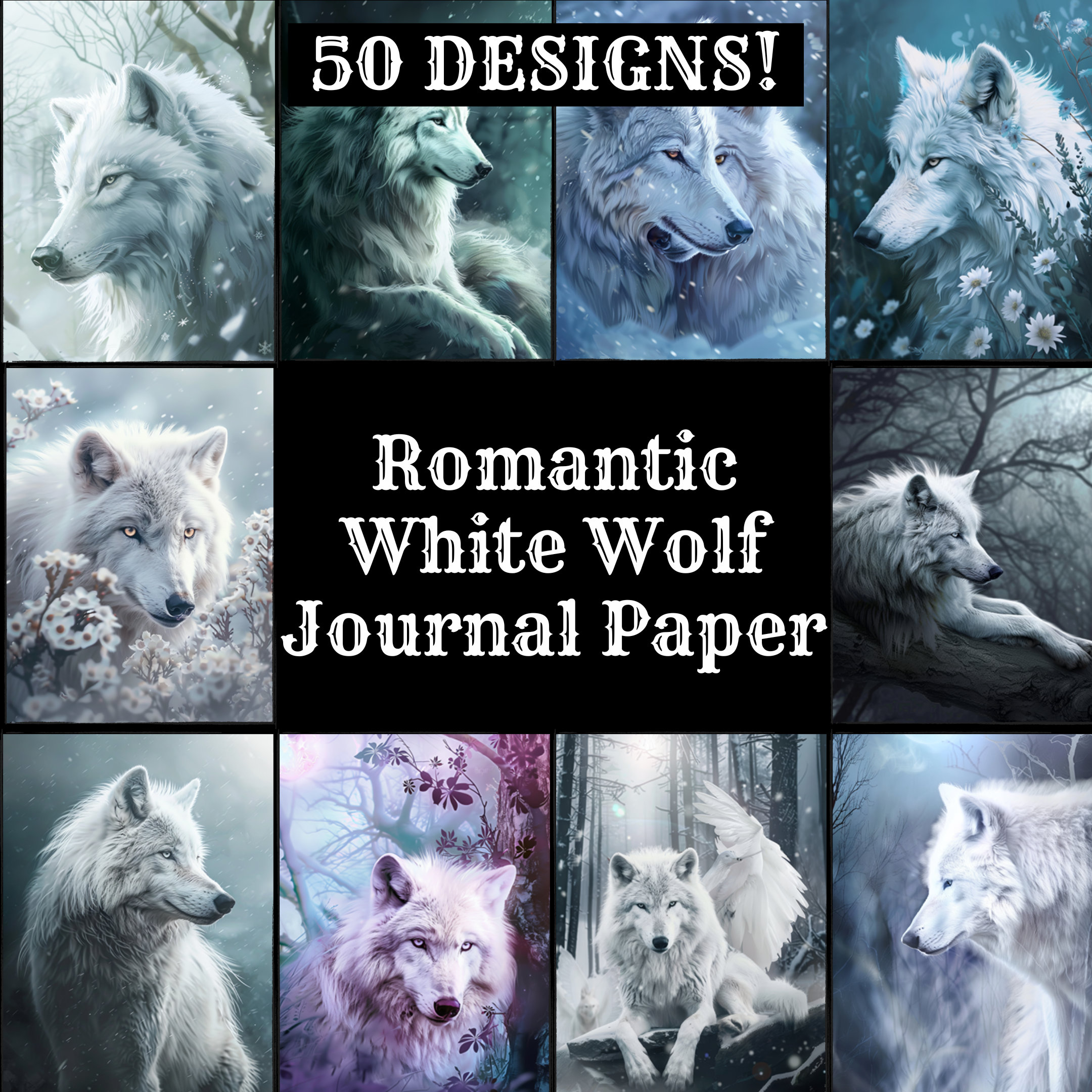 Romantic White Wolf Journal Paper, Romantic White Wolf Printable Paper ...