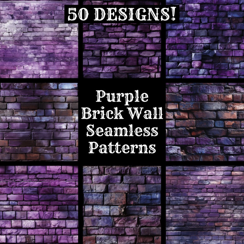 Purple Brick Wall Seamless Digital Paper, Printable Scrapbook Paper ...