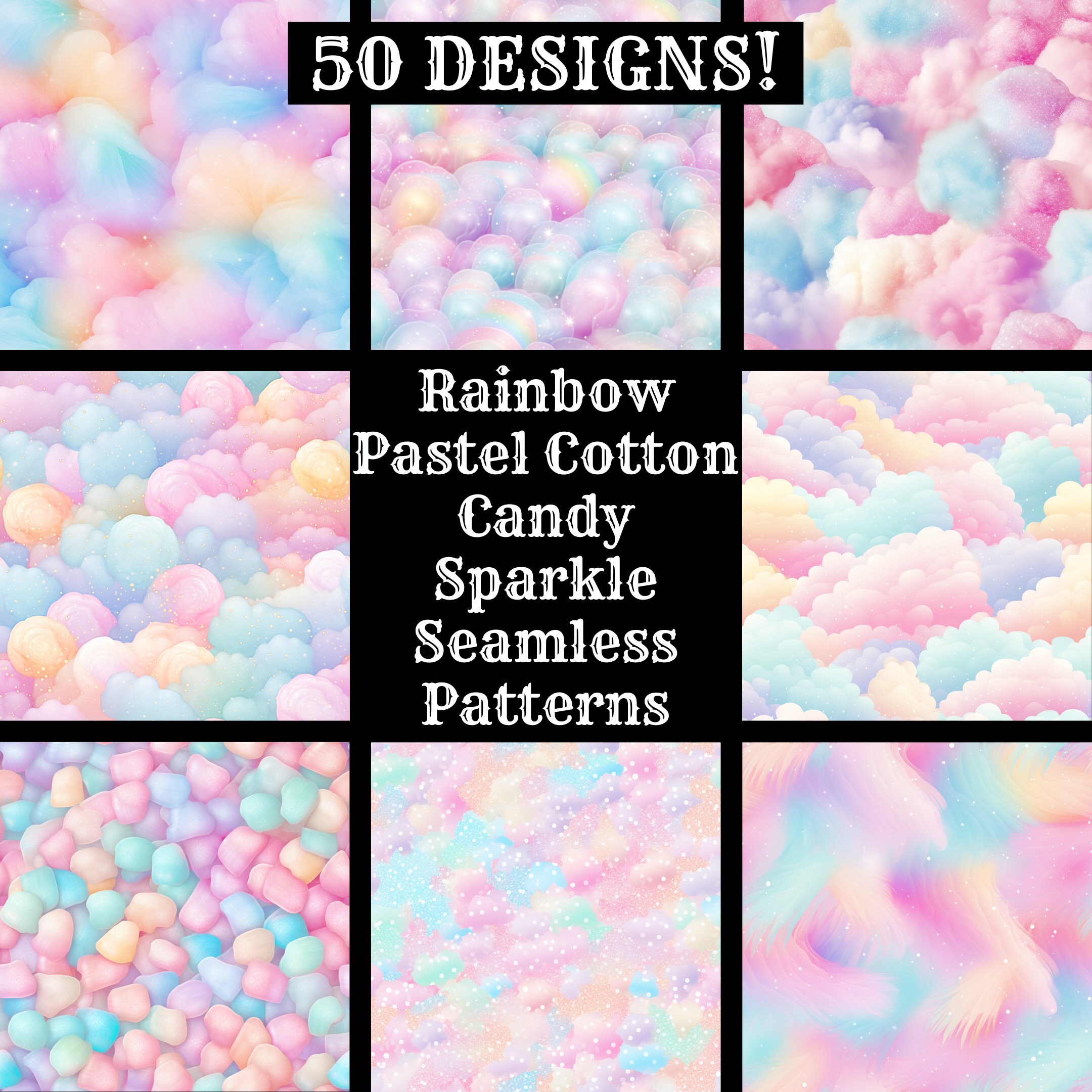 Rainbow Pastel Cotton Candy Sparkle Seamless Digital Paper, Printable ...