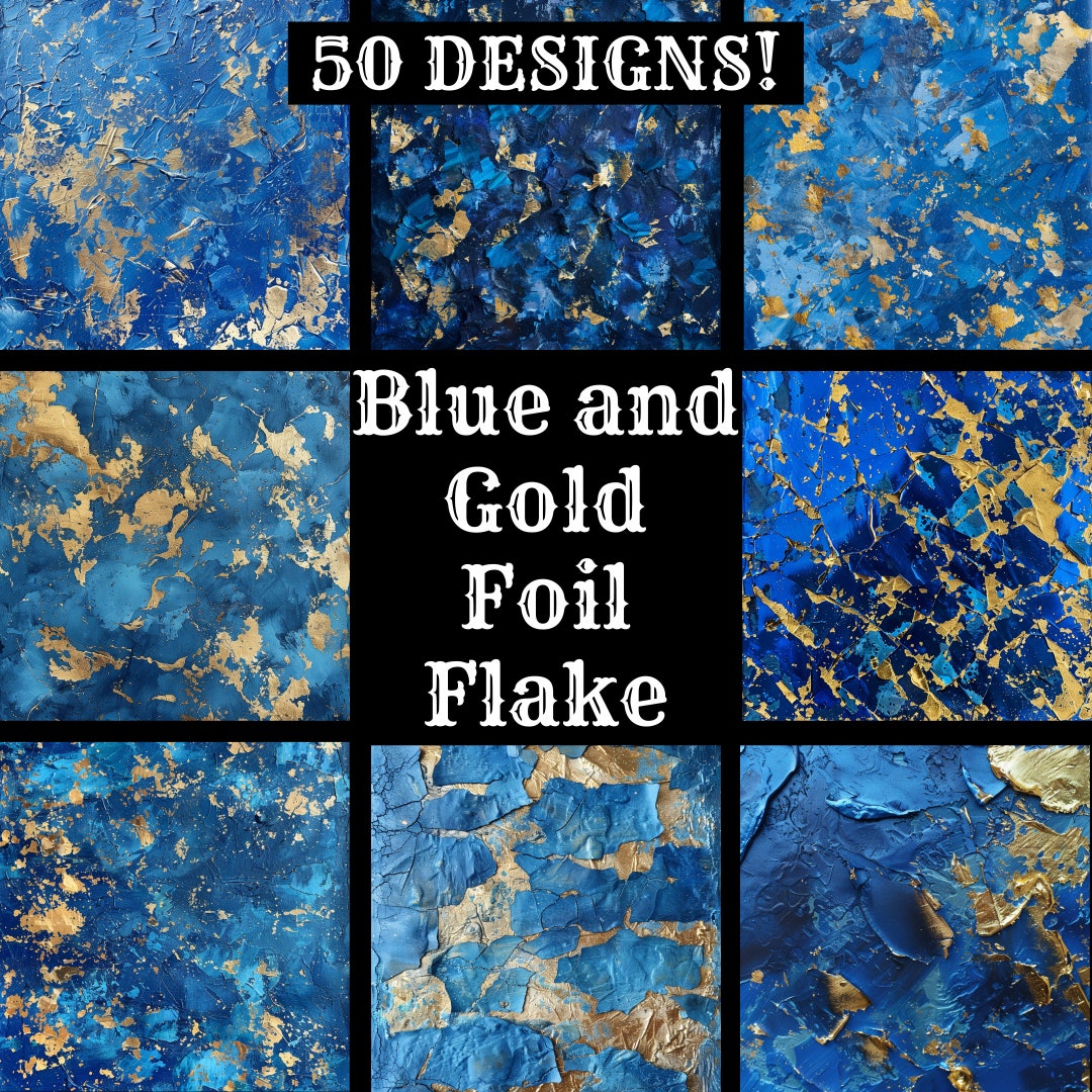 Blue and Gold Foil Flake Paper, Blue and Gold Foil Flake Printable ...