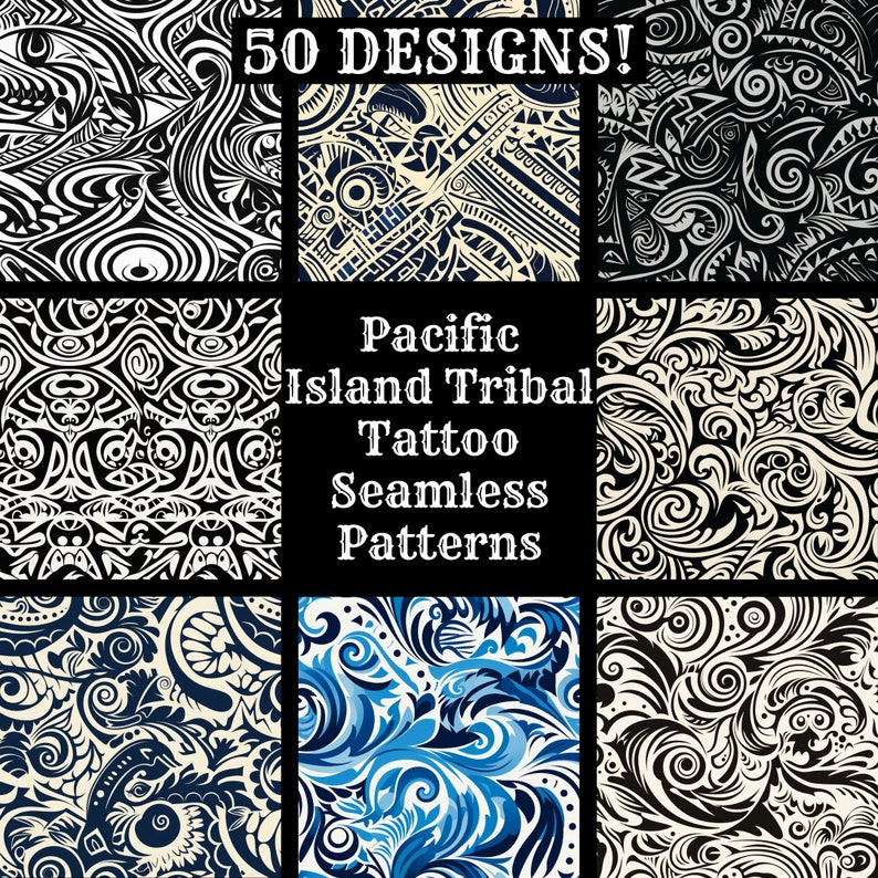 Pacific Island Tribal Tattoo Seamless Digital Paper, Printable ...