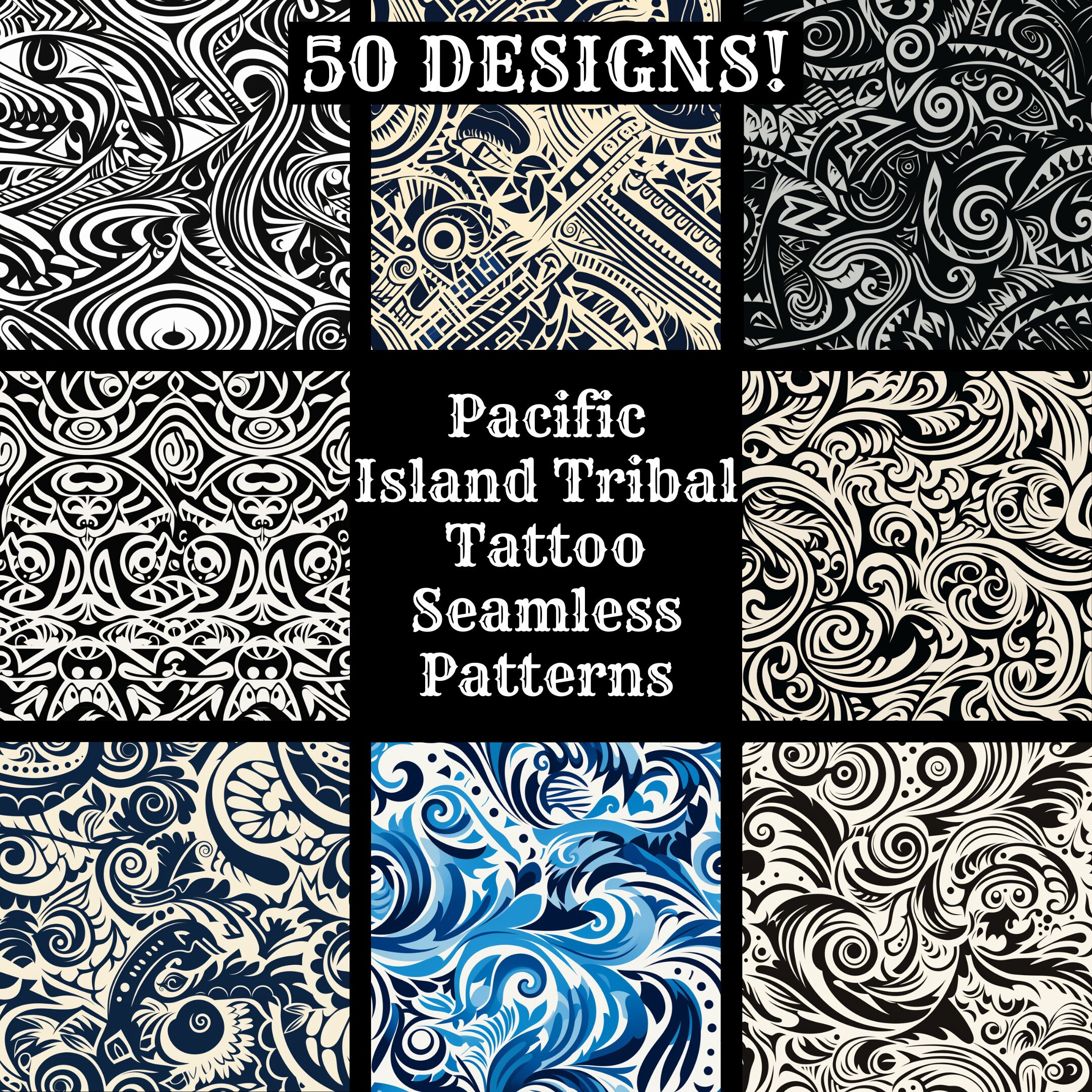 Pacific Island Tribal Tattoo Seamless Digital Paper, Printable ...