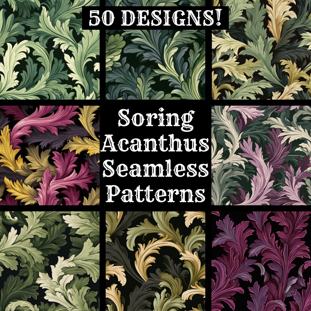 Acanthus Seamless Pattern: 50 PNG Digital Papers (digital Download) - Etsy