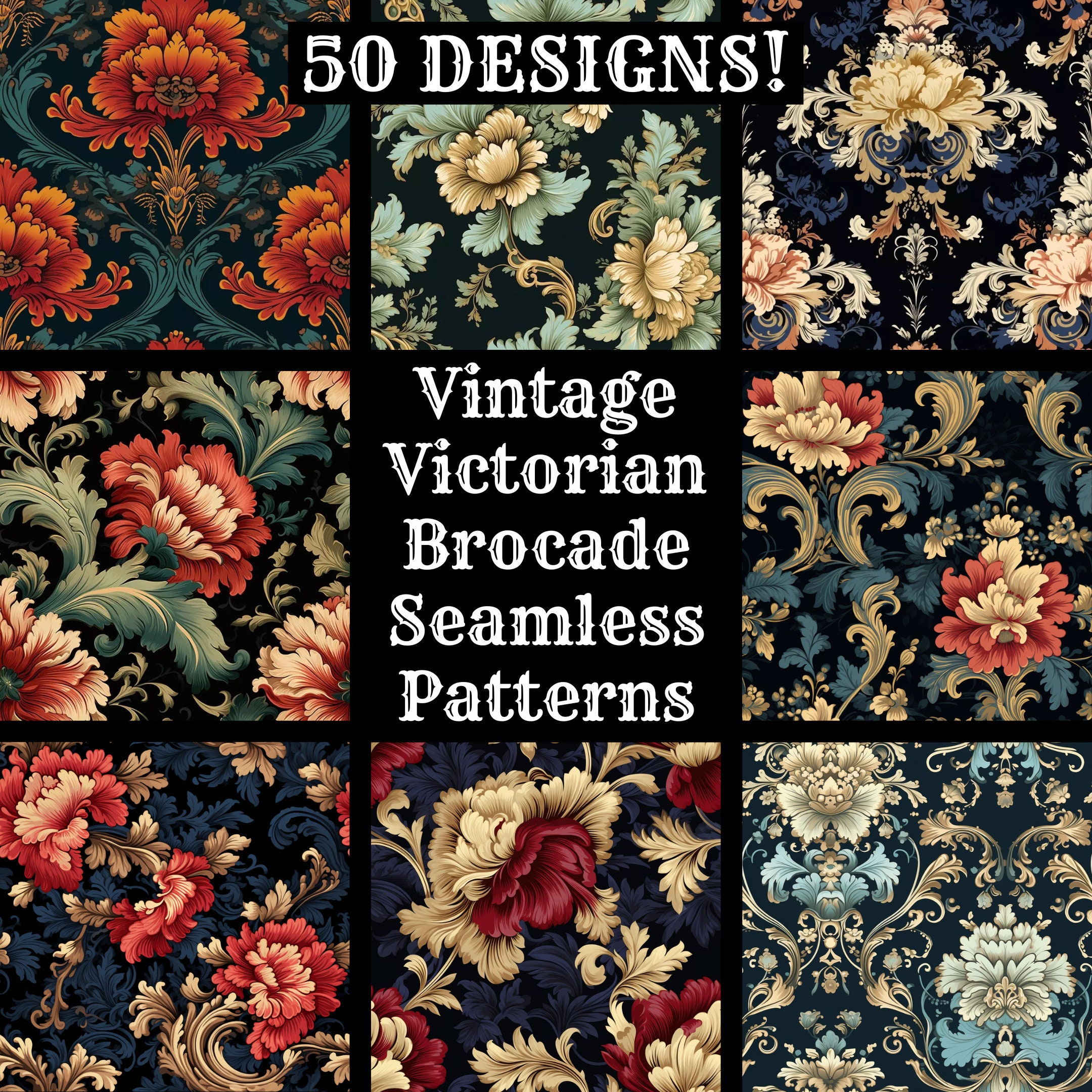 Vintage Victorian Brocade Seamless Digital Paper, Printable Scrapbook ...