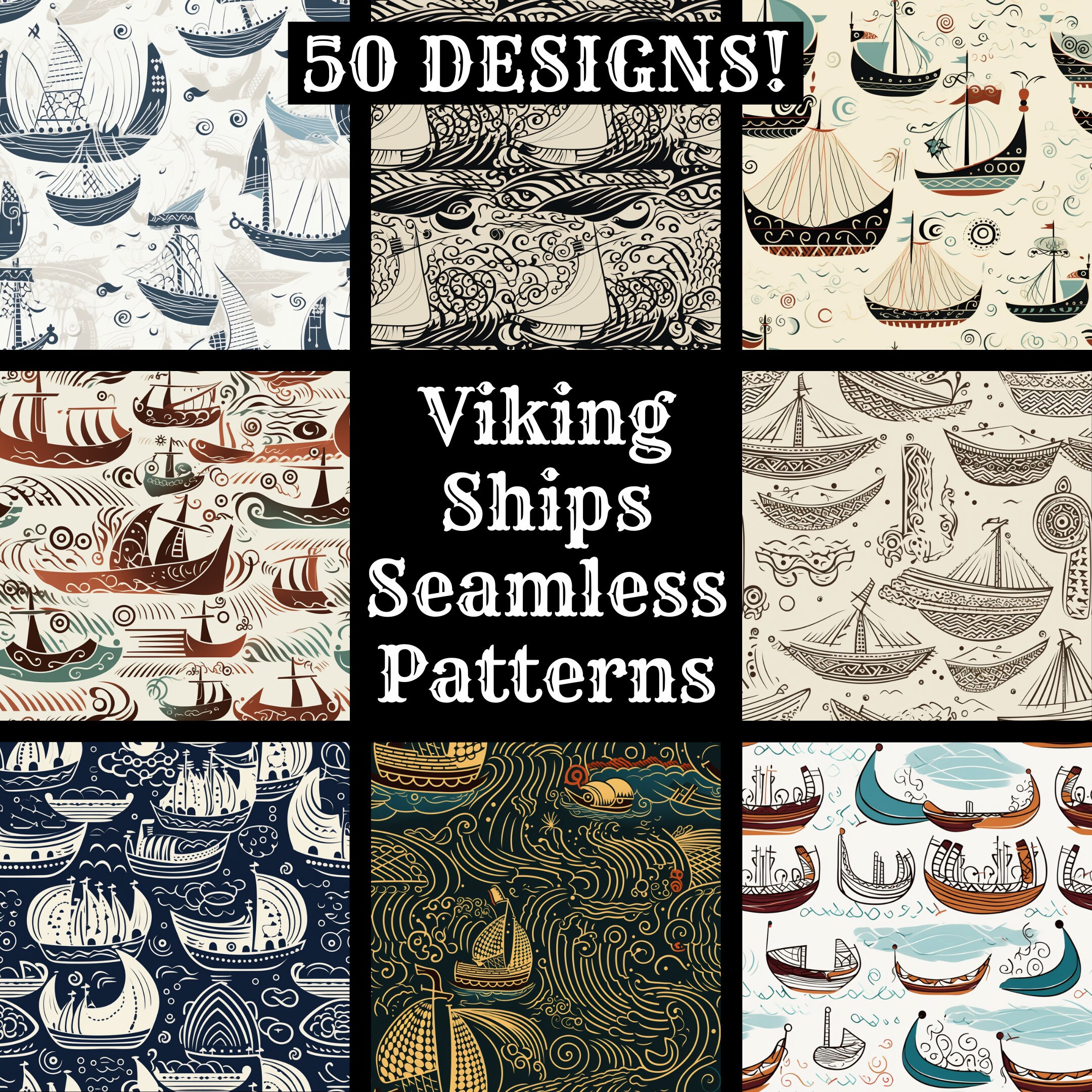 Viking Ships Seamless Digital Paper, Printable Scrapbook Paper Seamless ...