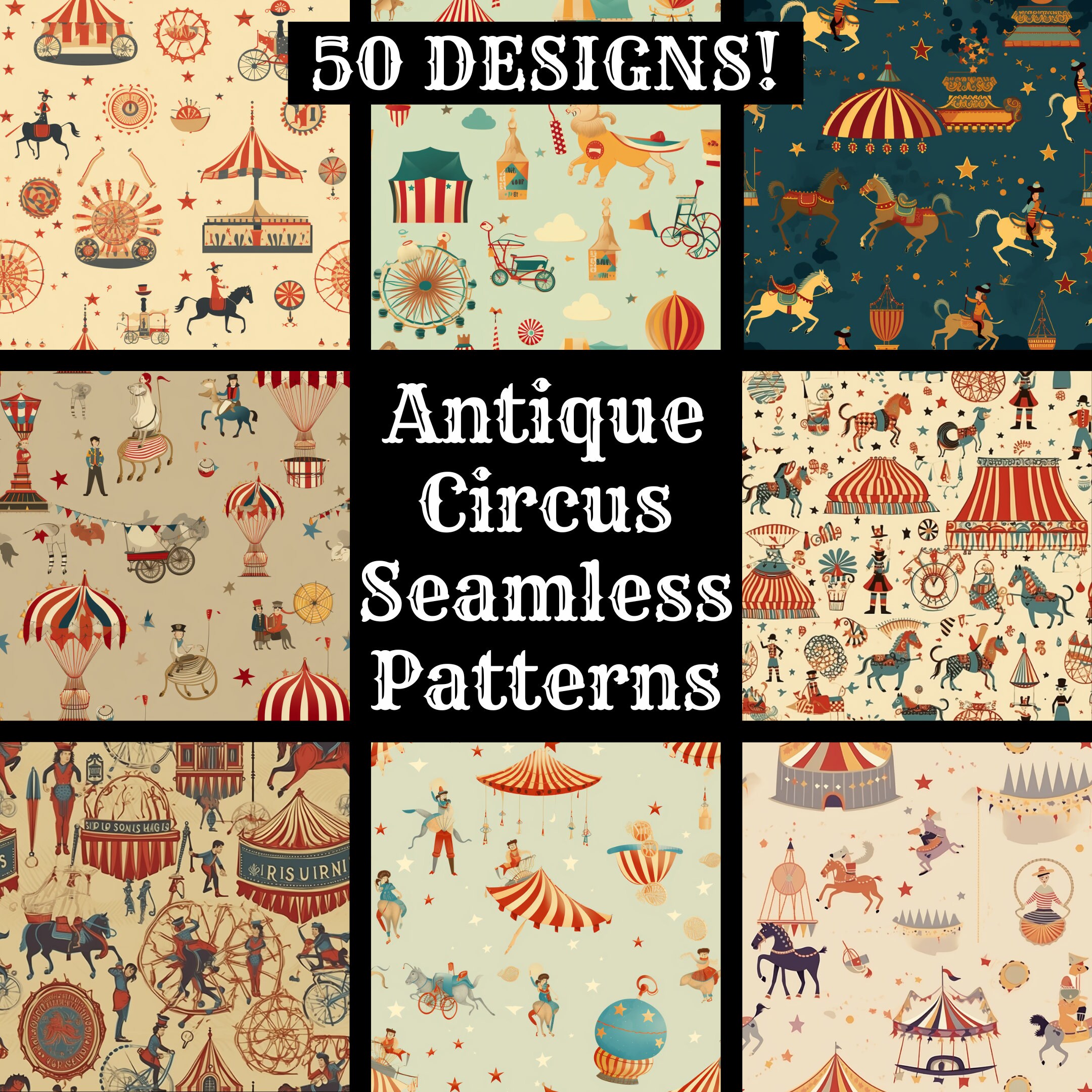Antique Circus Seamless Digital Paper, Printable Scrapbook Paper ...
