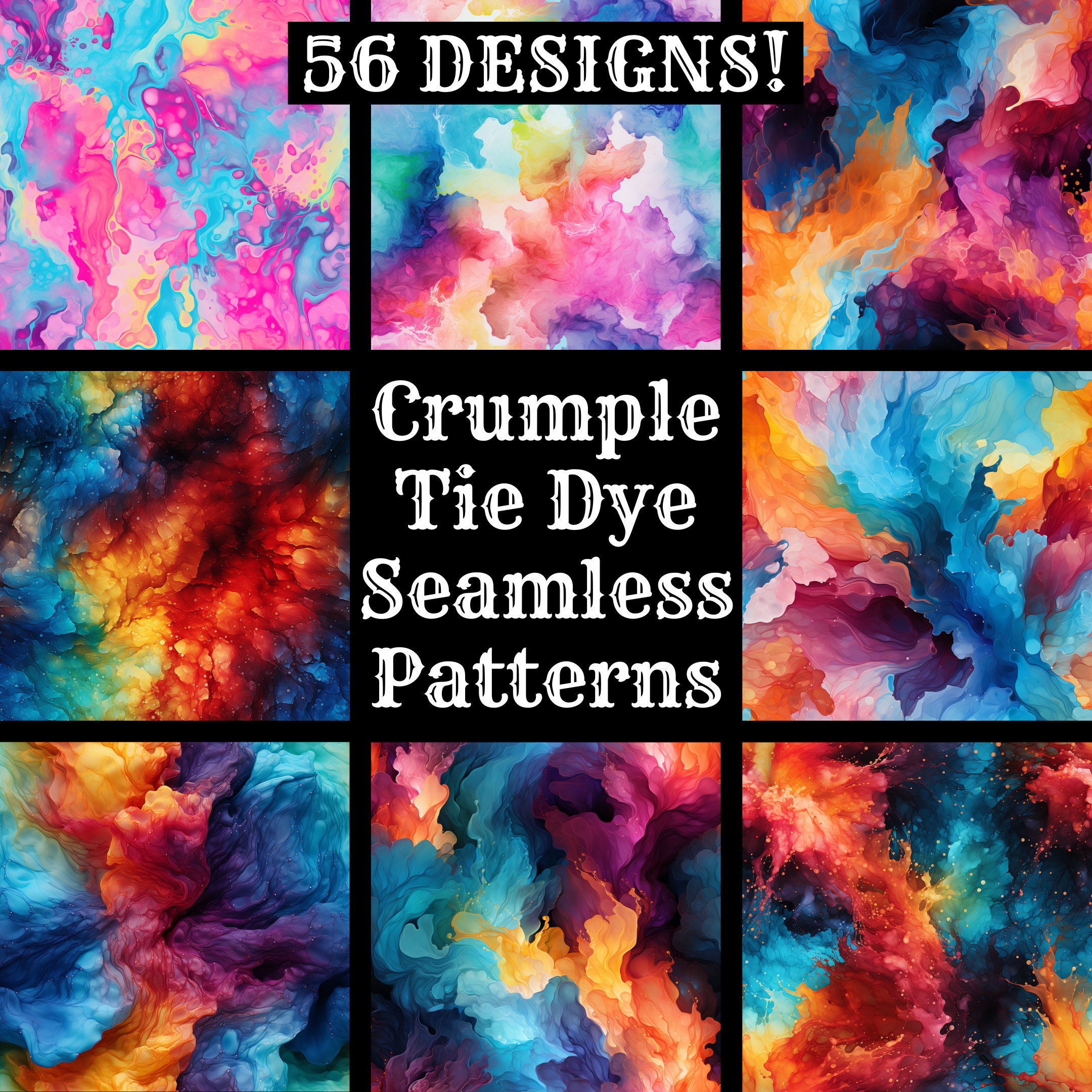 Crumple Tie Dye Seamless Pattern: 56 PNG Digital Papers (digital ...