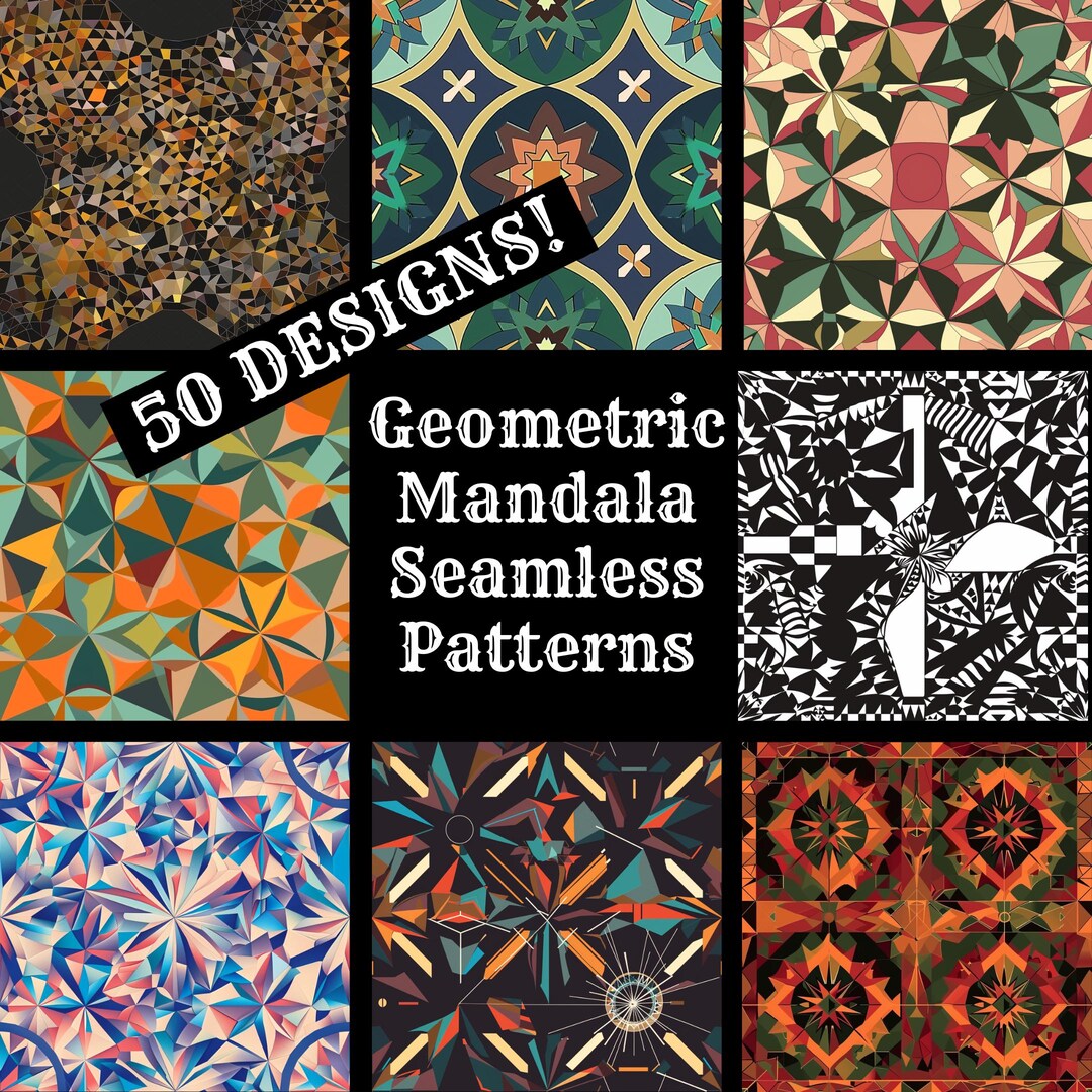 Geometric Mandala Seamless Patterns: 50 PNG Digital Papers (digital ...
