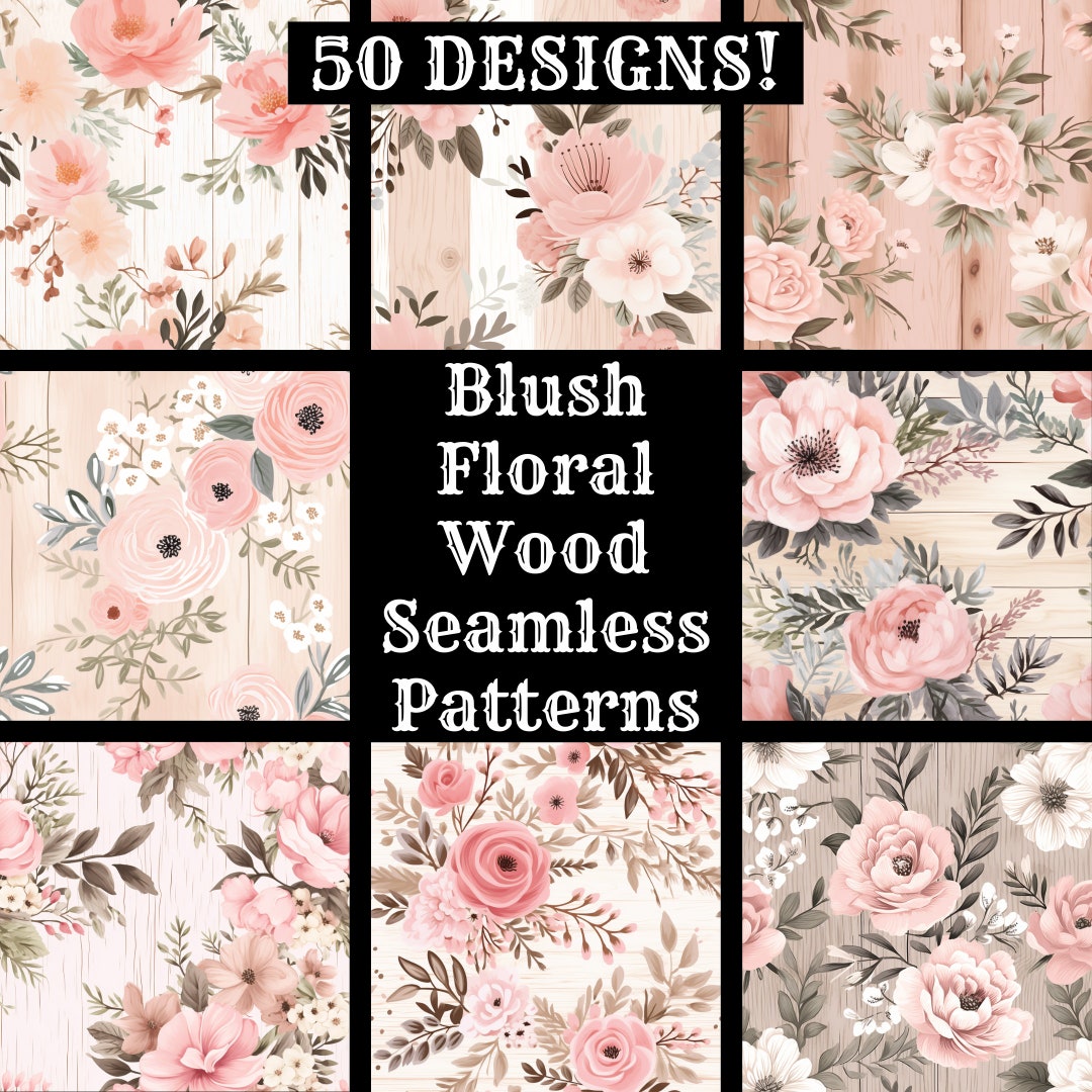 Blush Floral Wood Seamless Digital Paper, Printable Scrapbook Paper ...