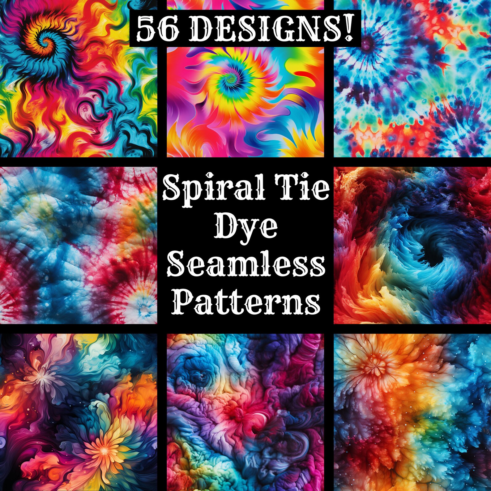 Spiral Tie Dye Seamless Pattern: Digital Scrapbook Paper (PNG, 300 Dpi ...