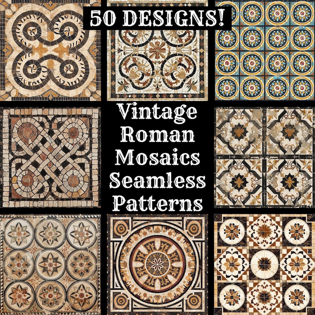 Vintage Roman Mosaics Seamless Digital Paper, Printable Scrapbook Paper ...
