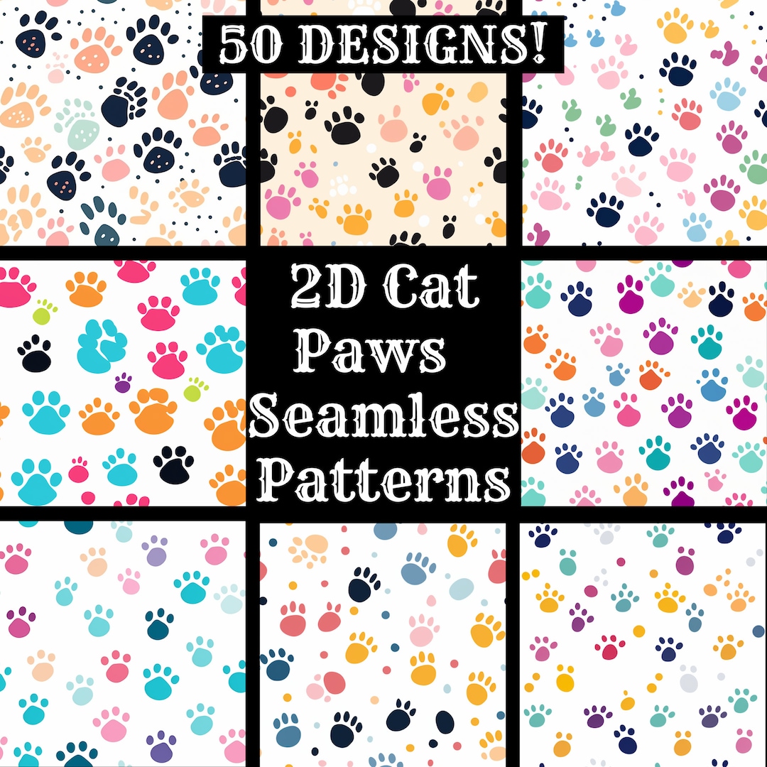 2D Cat Paws Seamless Digital Paper, Printable Scrapbook Paper Seamless ...