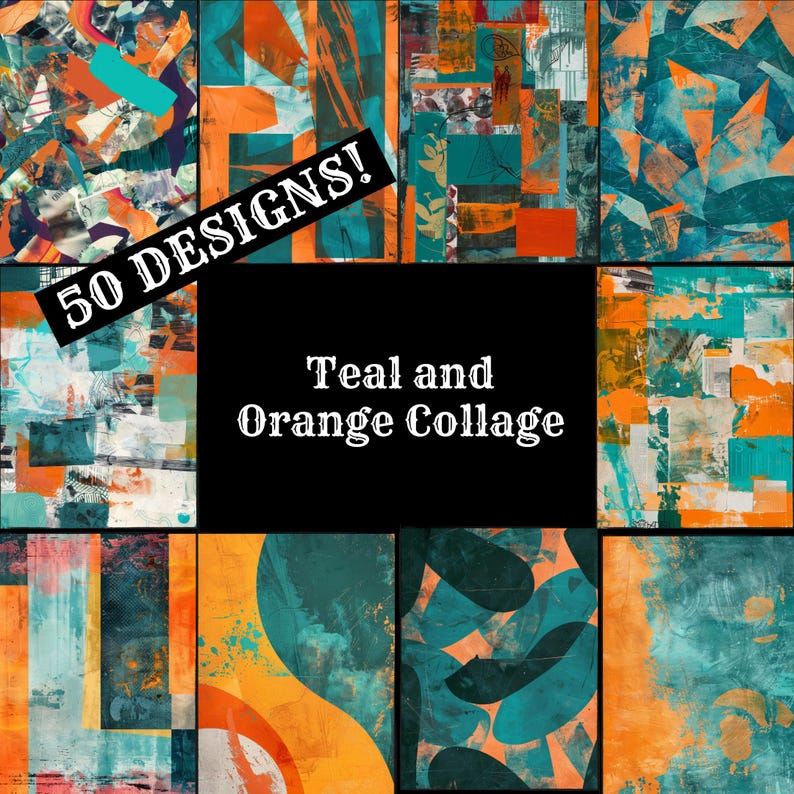 Teal & Orange Collage Paper: Vintage Journal Inserts (digital Download ...