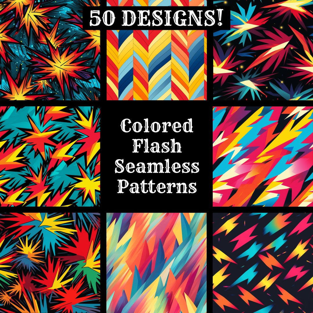 Colorful Flash Seamless Patterns: 50 PNG Digital Papers (digital ...