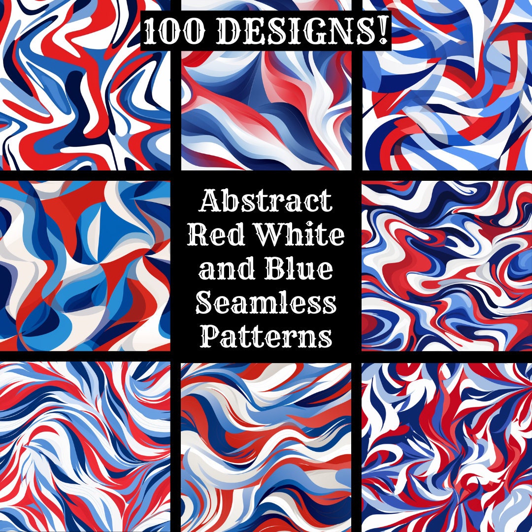 Abstract Red White and Blue Seamless Patterns: Digital Paper (PNG) - Etsy