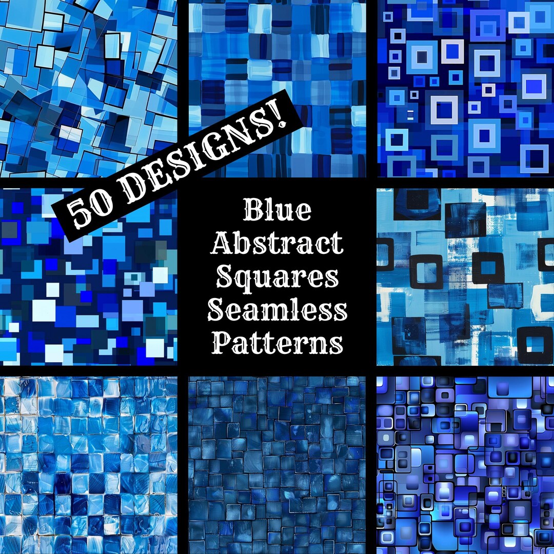 Blue Abstract Squares Seamless Patterns: 50 PNG Digital Papers (digital ...