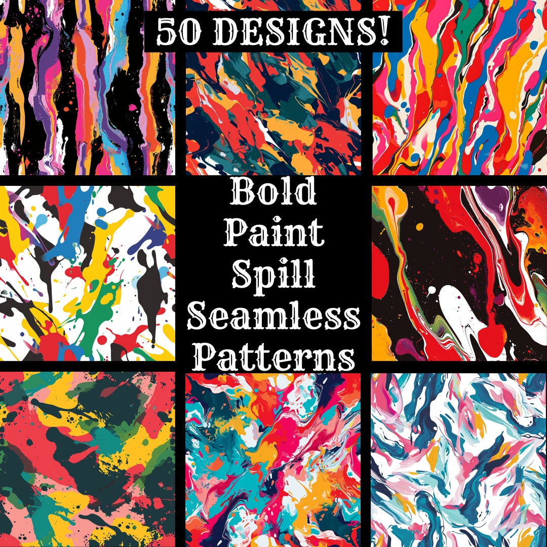 Bold Paint Spill Seamless Pattern: 50 PNG Digital Papers (digital ...