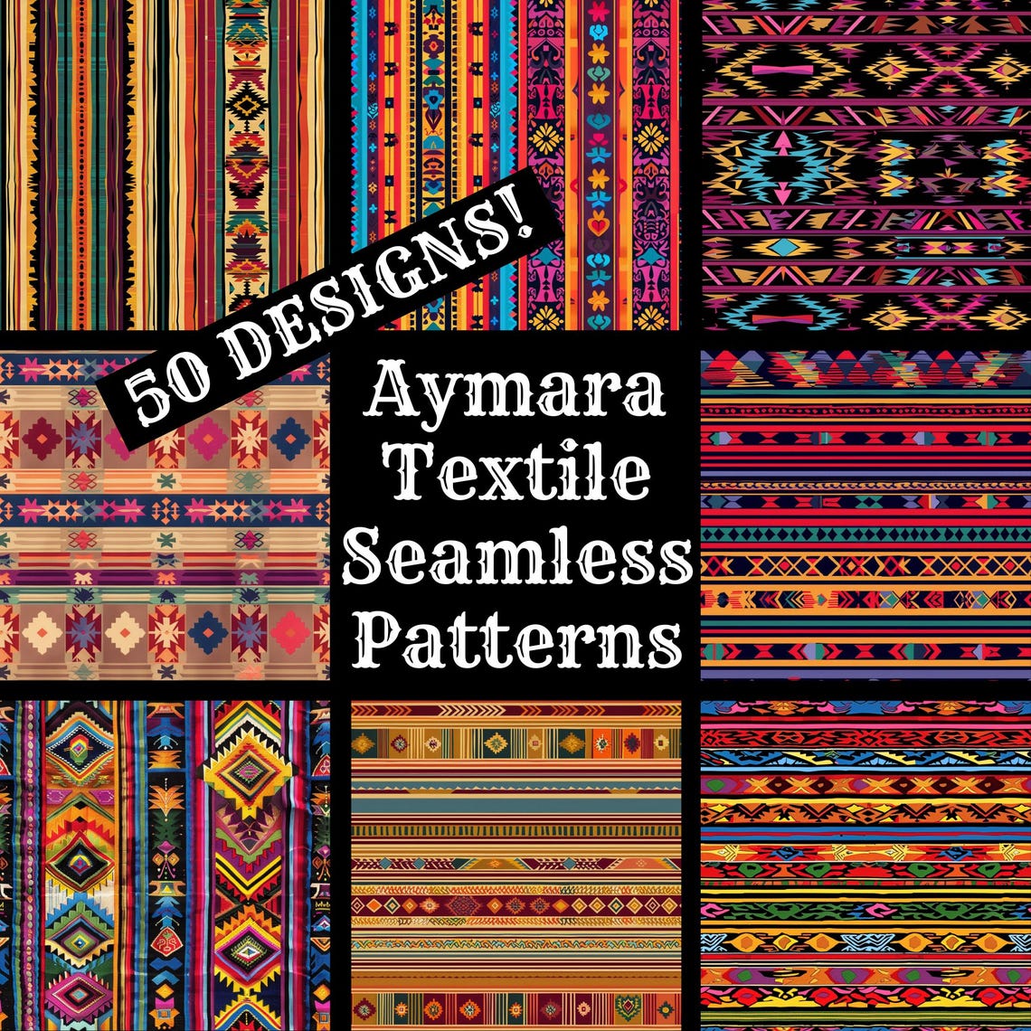 Aymara Textile Seamless Patterns: 50 PNG Digital Papers (digital ...