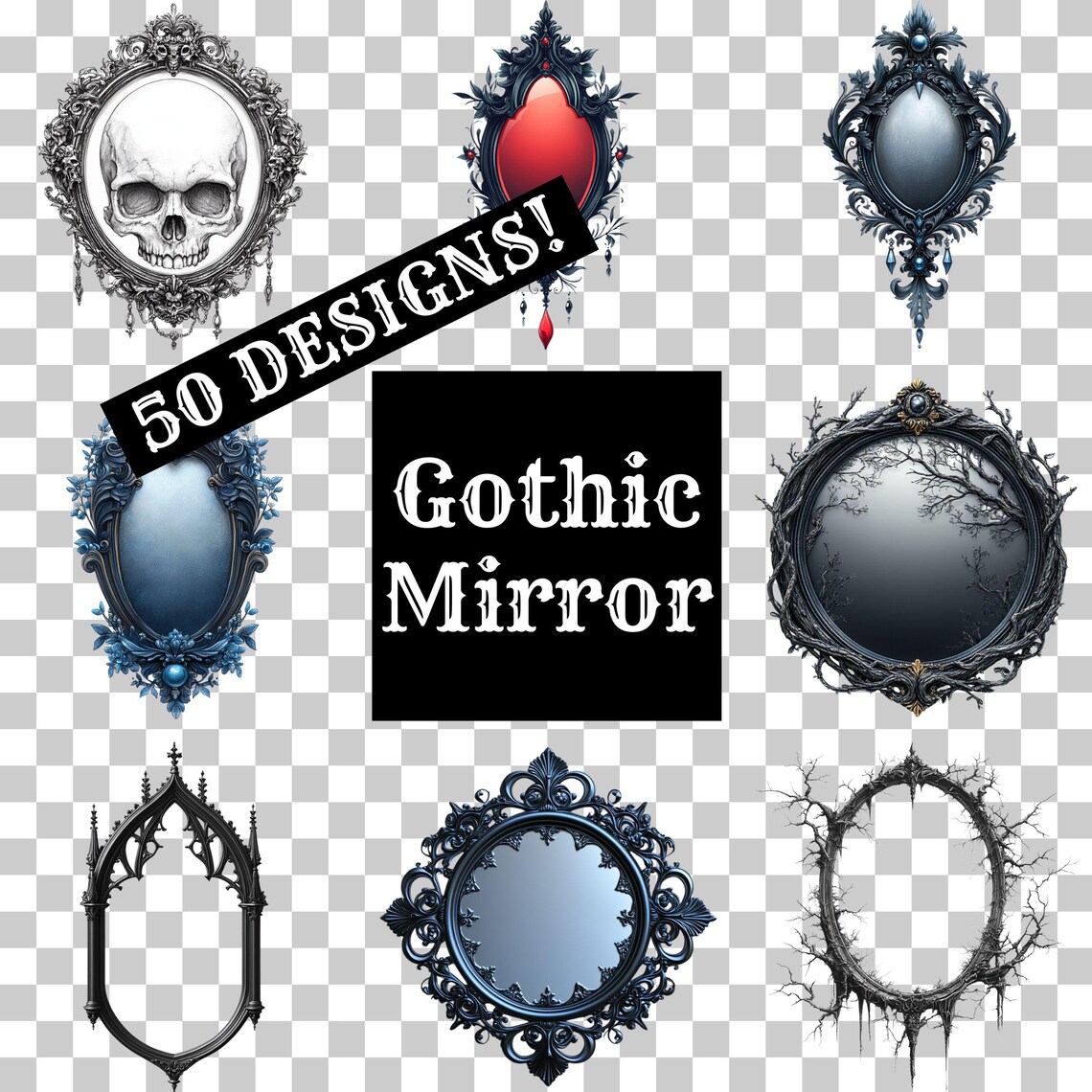 Gothic Mirror Clipart: 50 PNG Photo Overlays (digital Download) - Etsy