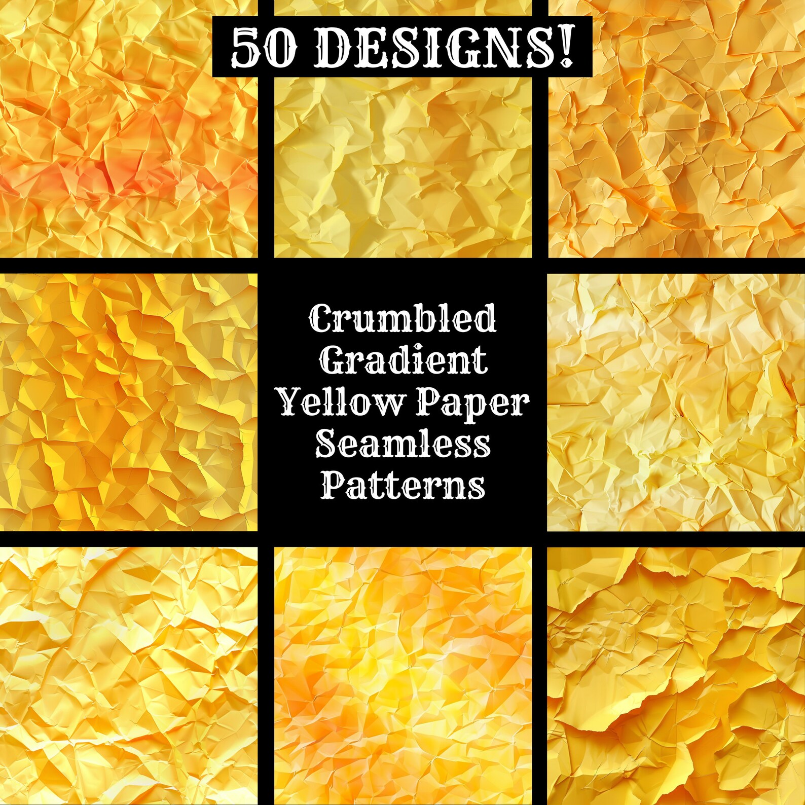 Crumbled Gradient Yellow Paper Seamless Digital Paper, Crumbled Yellow ...