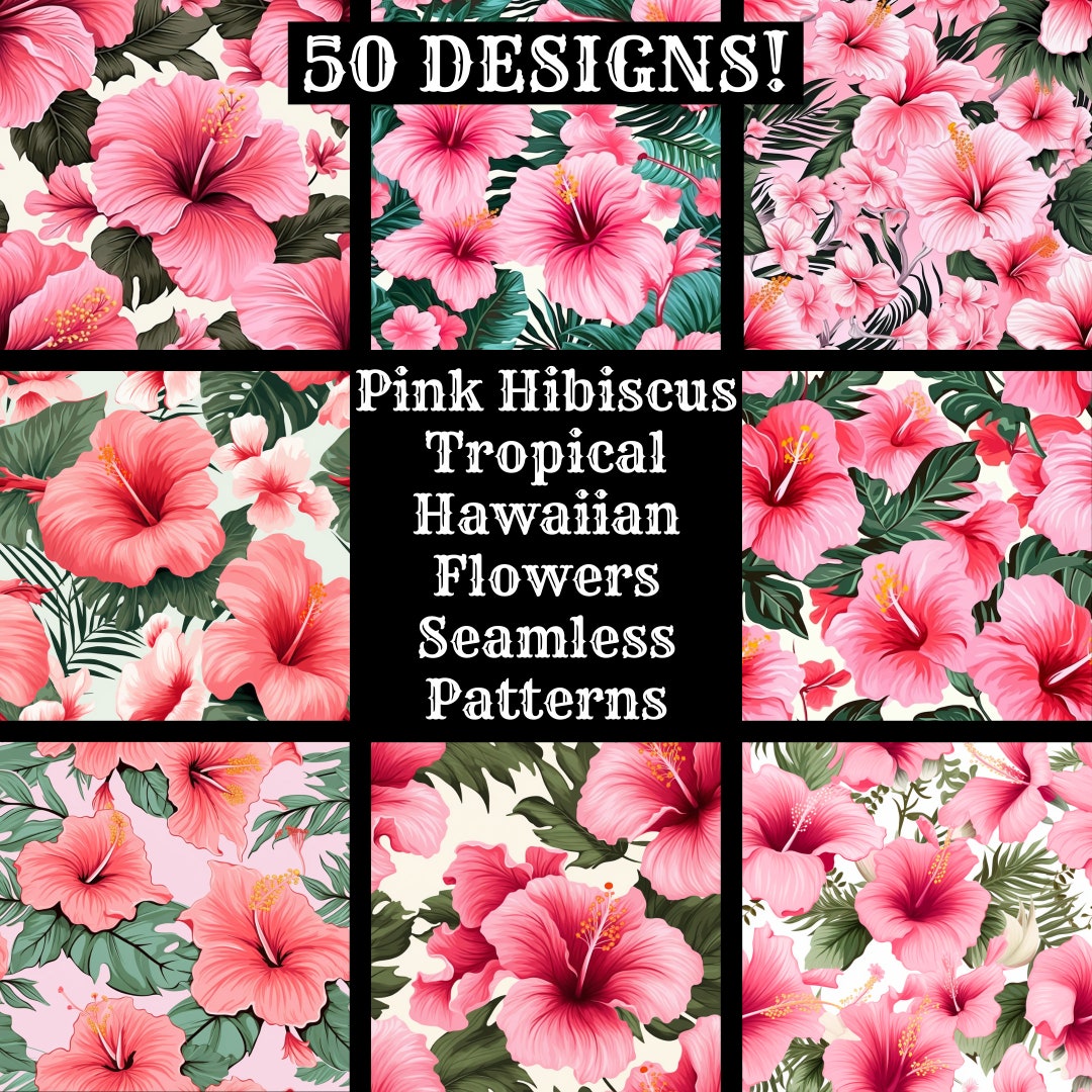 Pink Hibiscus Tropical Hawaiian Flowers Seamless Digital Paper ...