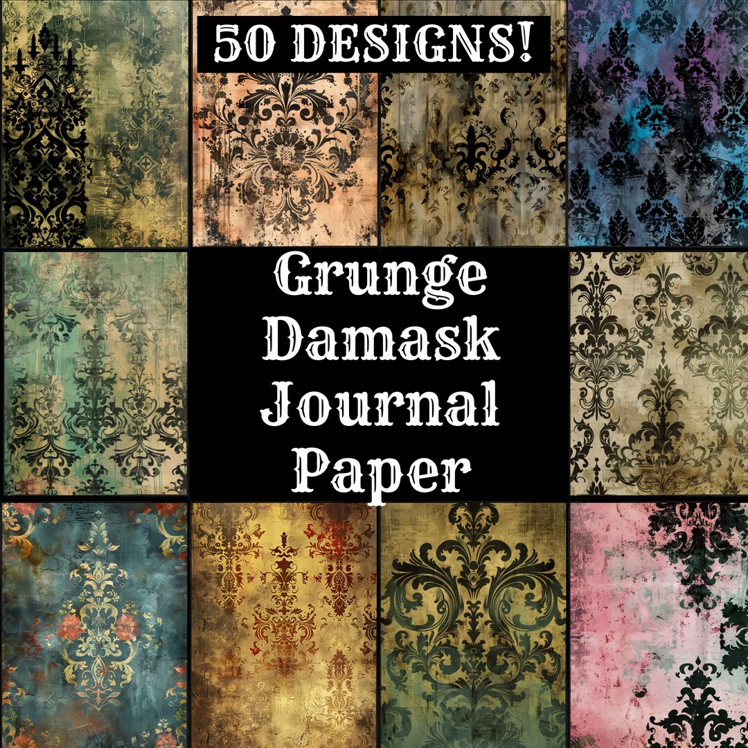 Grunge Damask Journal Paper, Grunge Damask Printable Paper, Vintage ...
