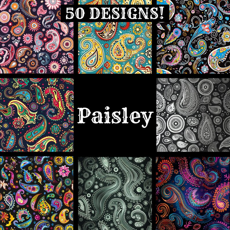 Vintage Paisley Digital Paper: 50 PNG Designs (digital Download) - Etsy