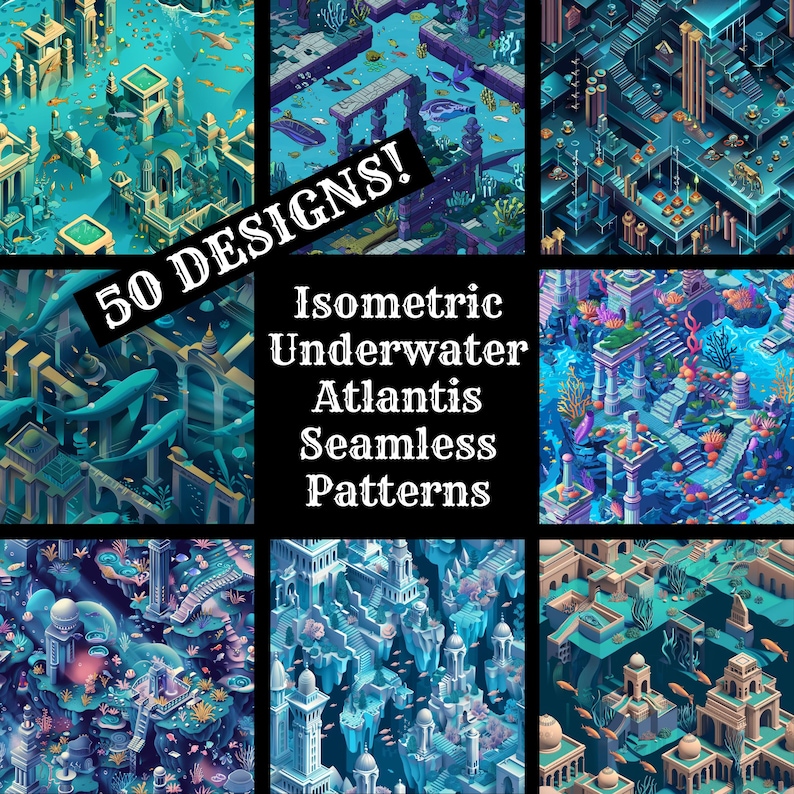 Underwater Atlantis Seamless Pattern: Scrapbook Paper (digital Download ...