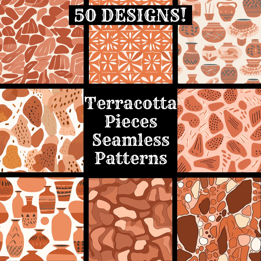 Terracotta Pieces Seamless Pattern: 50 PNG Digital Papers (digital ...