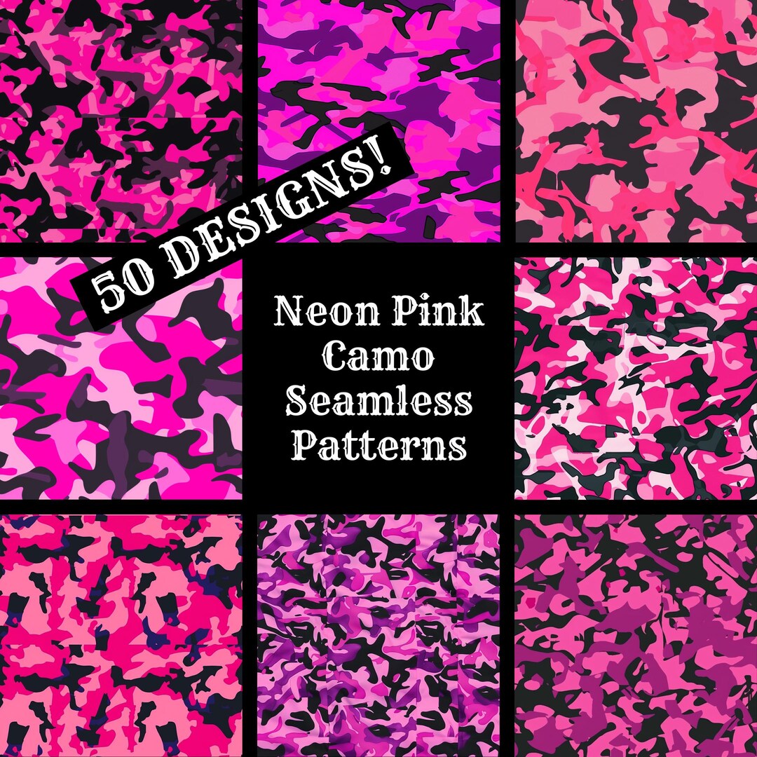 Neon Pink Camo Seamless Digital Paper, Neon Pink Camo Printable ...