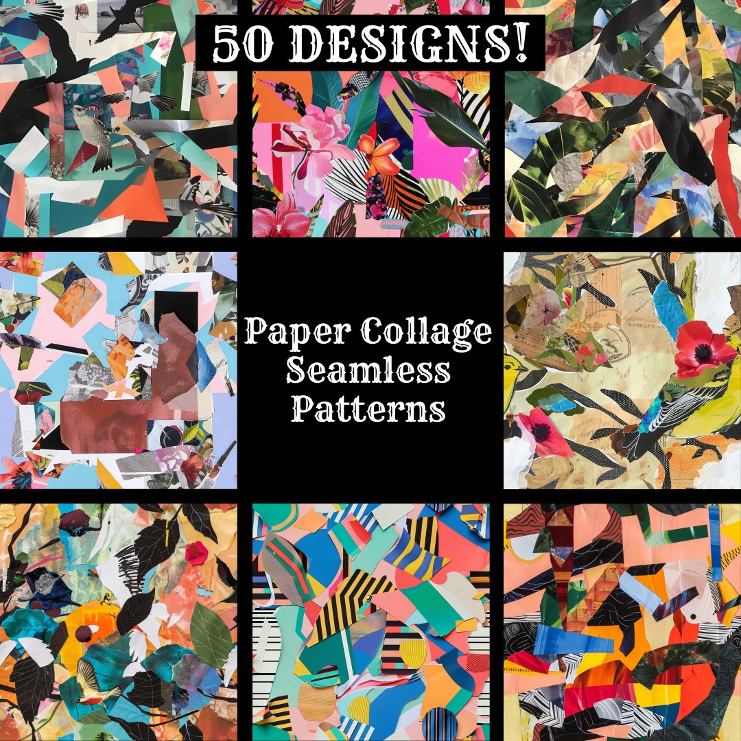 Paper Collage Seamless Digital Paper, Paper Collage Printable Scrapbook ...
