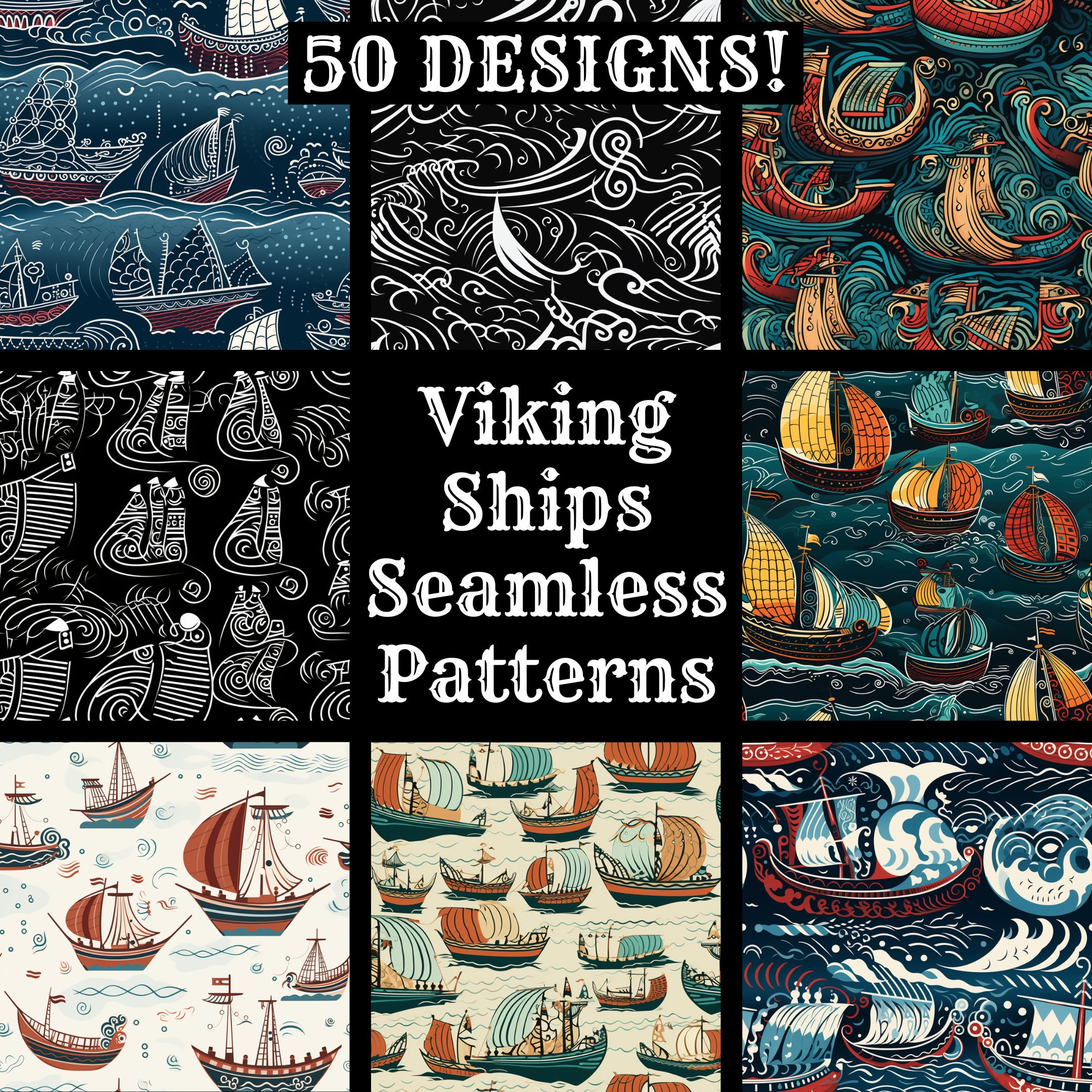 Viking Ships Seamless Digital Paper, Printable Scrapbook Paper Seamless ...