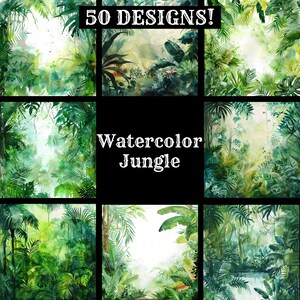 Watercolor Jungle Digital Paper: Scrapbook Journal Inserts (PNG, 12x12 ...