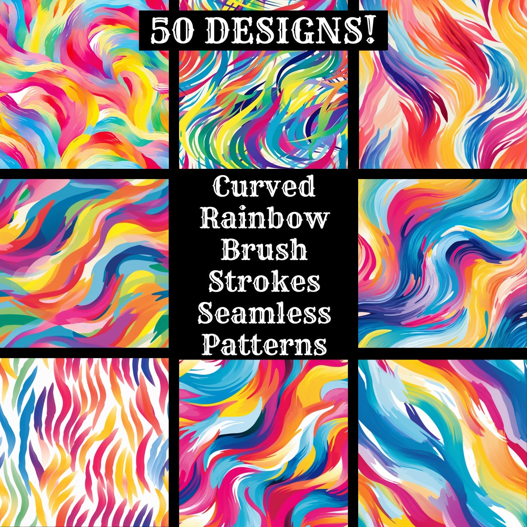 Curved Rainbow Brush Strokes Seamless Digital Paper, Printable ...
