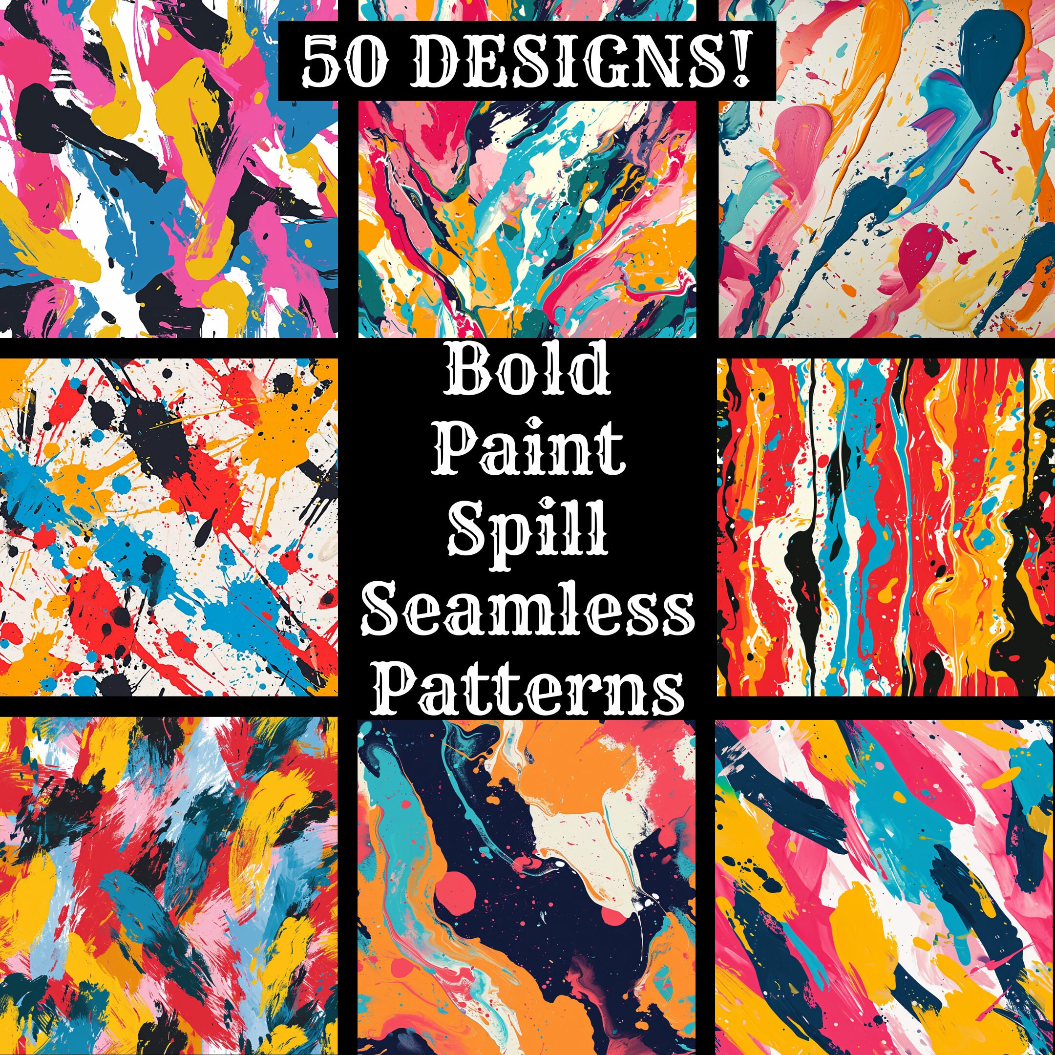 Bold Paint Spill Seamless Pattern: 50 PNG Digital Papers (digital ...