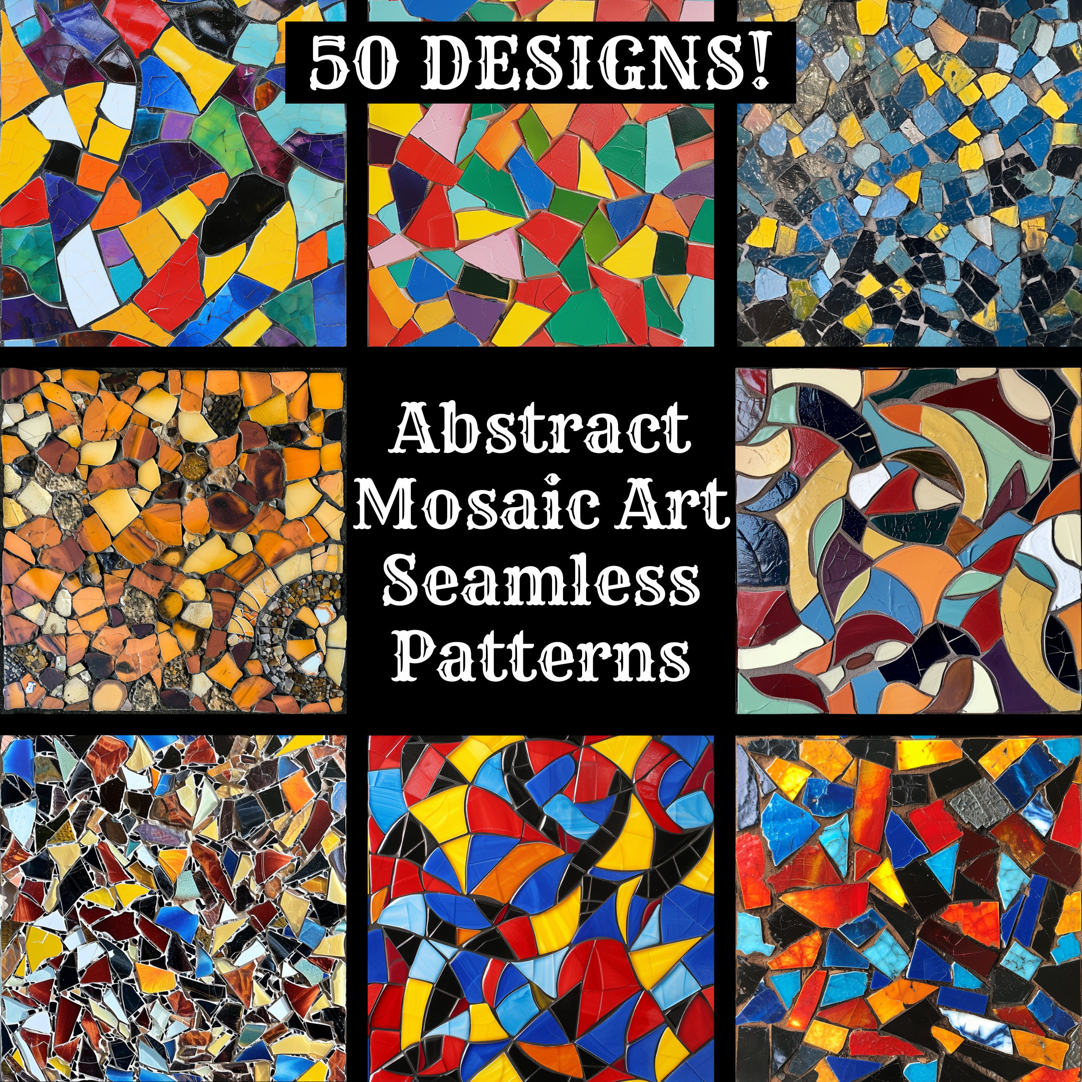 Abstract Mosaic Art Seamless Patterns: 50 PNG Digital Papers (digital ...